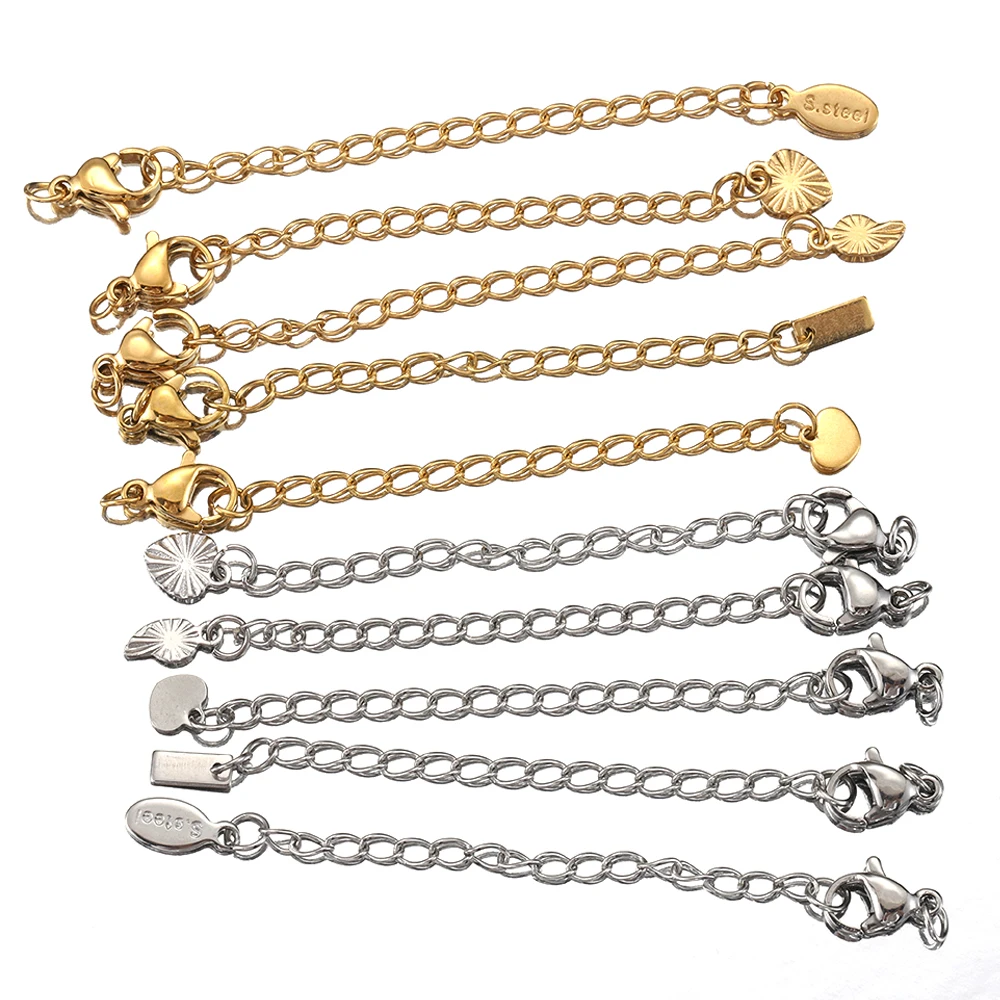 10-20pcs Stainless Steel Extension Tail Chain Lobster Clasps Connector ...