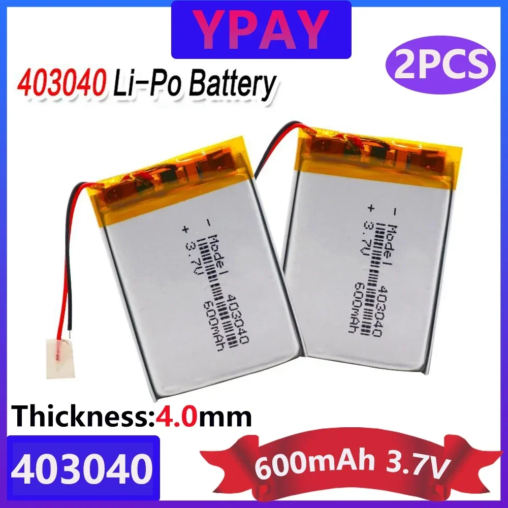 2pcs 3.7V 600mAh 403040 Lithium Polymer Li-Po Li Ion Rechargeable ...