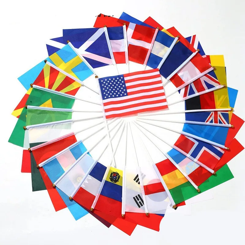 100pcs Stick Flag USA 14*21 cm Hand Held Mini Flag With White Pole ...