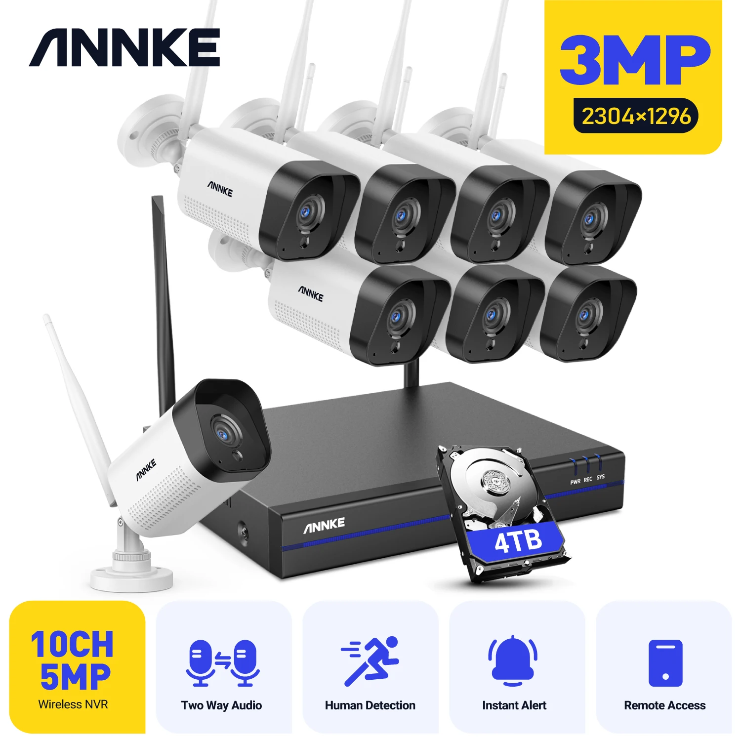 ANNKE-8CH-3MP-FHD-Wireless-Video-Security-System-10inch-LCD-Screen-NVR ...