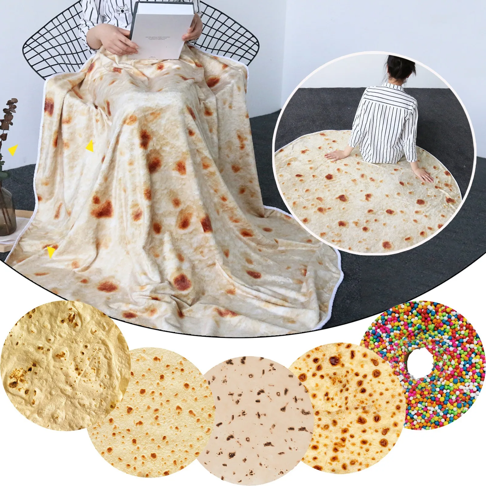 Realistic Fun Food Taco Burrito Tortilla Blanket Soft Warm Flannel ...