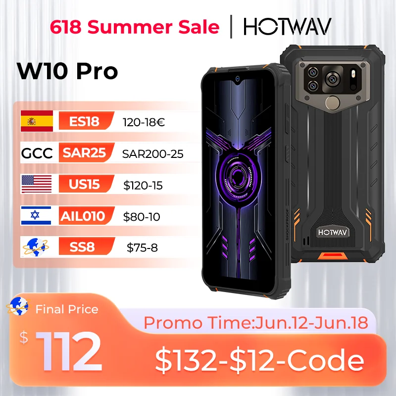 HOTWAV W10 Pro Rugged Smartphone 15000mAh Large Battery Android 12 ...