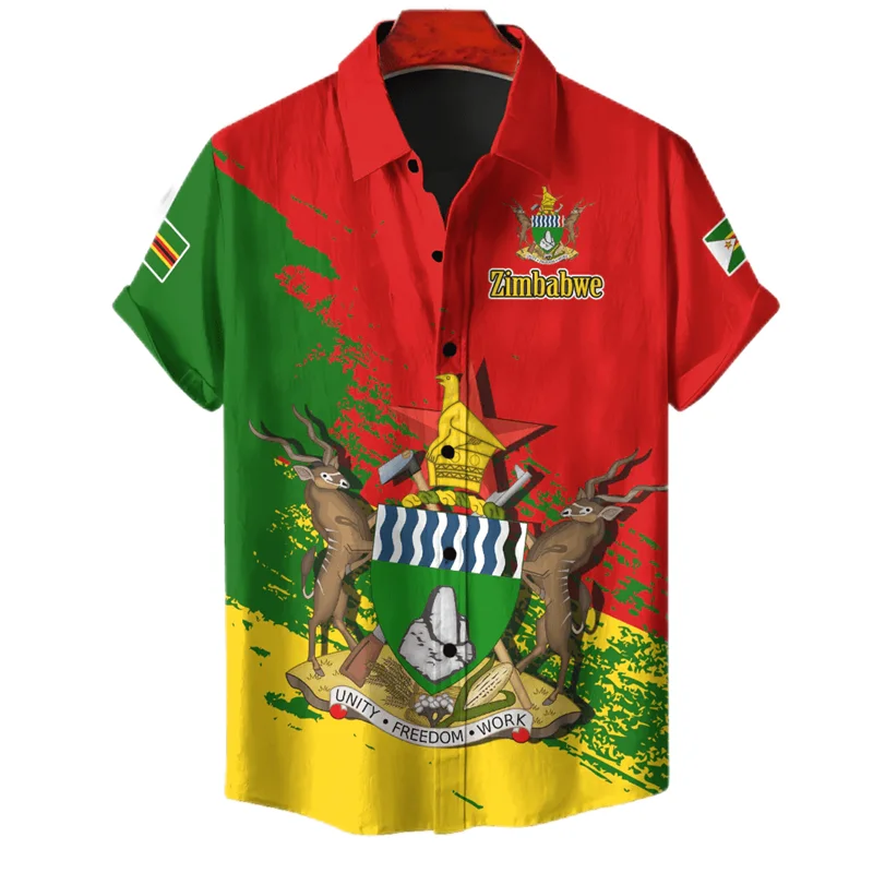 Zimbabwe Flag Map 3D Printed Short Sleeve Shirts For Men Clothes ...