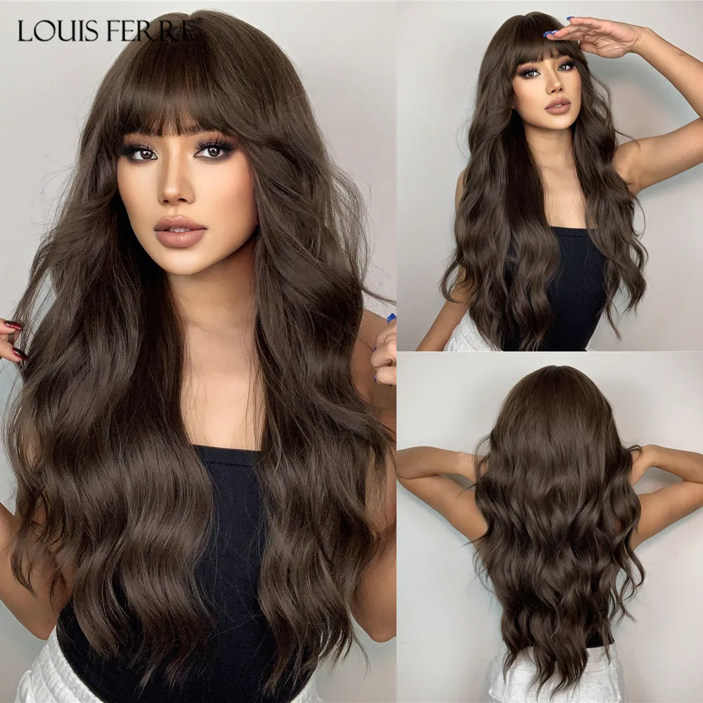 LOUIS-FERRE-Dark-Brown-Long-Wavy-Wig-for-Women-Natural-Brown-Layered ...