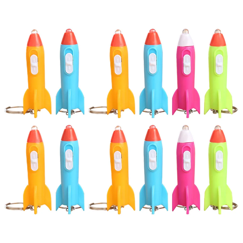 Mini 12Pcs Key Chain Light Rocket Keychain LED Flashlight Ring Plastic ...