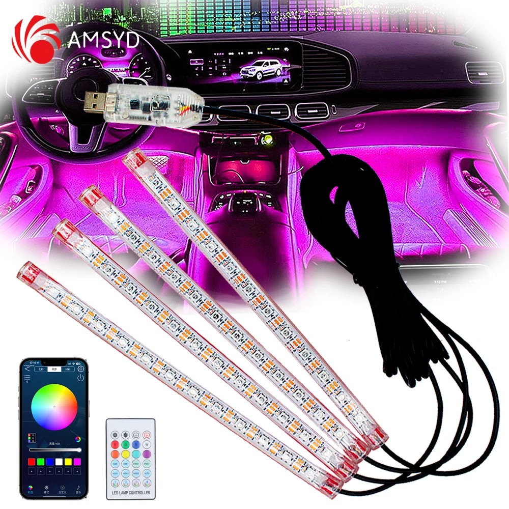 4-in1-LED-Car-Foot-Light-Ambient-Lamp-With-USB-Wireless-Remote-Music ...