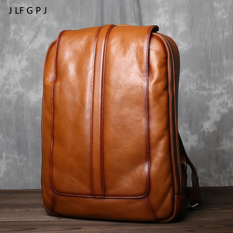 Retro First Layer Cowhide Backpack Men's Genuine Leather Large-capacity ...