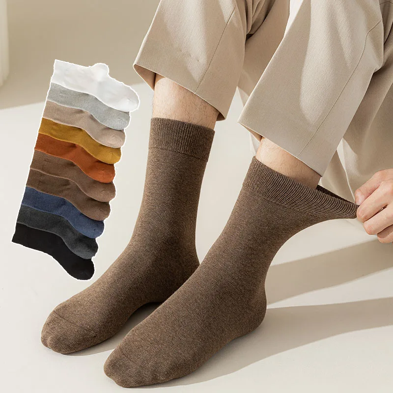 10-Pair-Men-s-Cotton-Socks-Fashion-Harajuku-Solid-Color-Business-Four ...