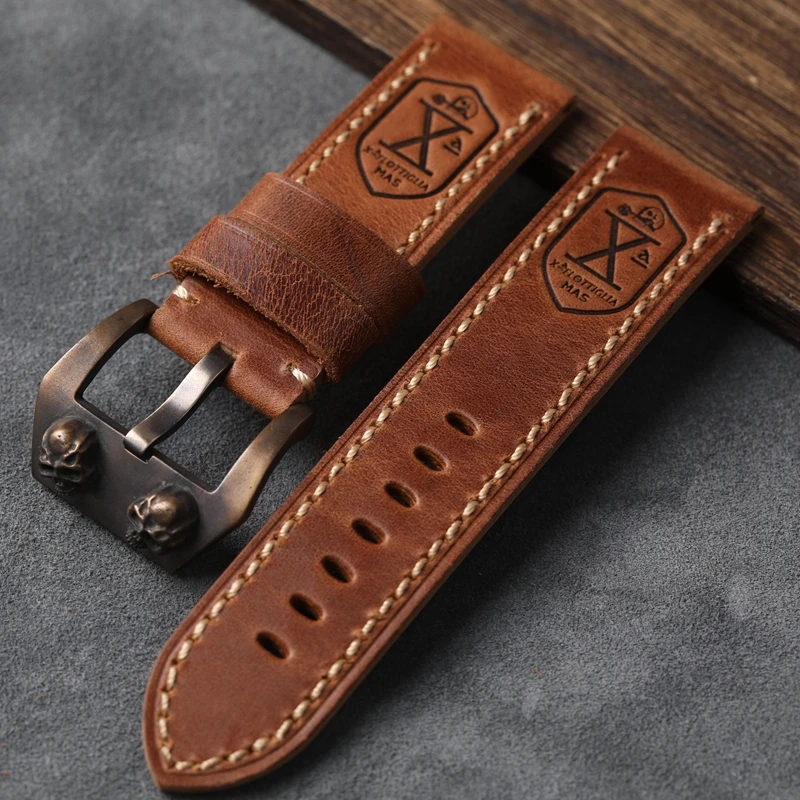 Handmade-Bronze-Buckle-Watchband-24MM-26MM-Brown-Men-s-Fitted-Bronze ...