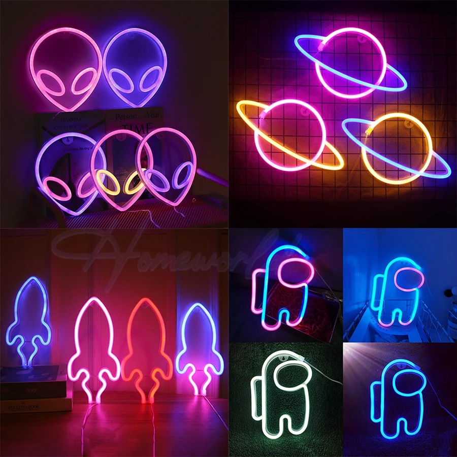 Planet-Spaceman-Alien-Neon-Sign-Light-Rocket-Pattern-Model-Lamp-LED ...