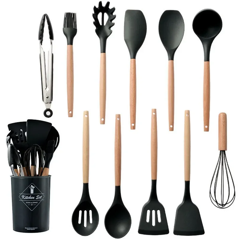 Ensemble-d-ustensiles-de-cuisine-antiadh-sifs-en-silicone-ustensiles-de-cuisine-manche-en-bois ...