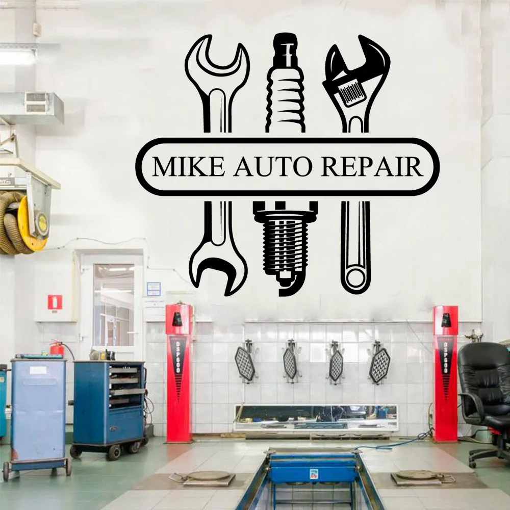 Custom Name Vector Garage Car Wall Stickers Car Service Garage Workshop ...
