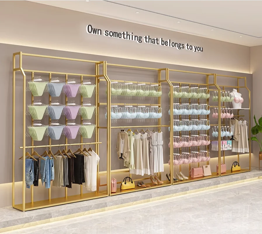 Women-s-clothing-store-pajama-display-cabinet-against-the-wall-bra-sock ...