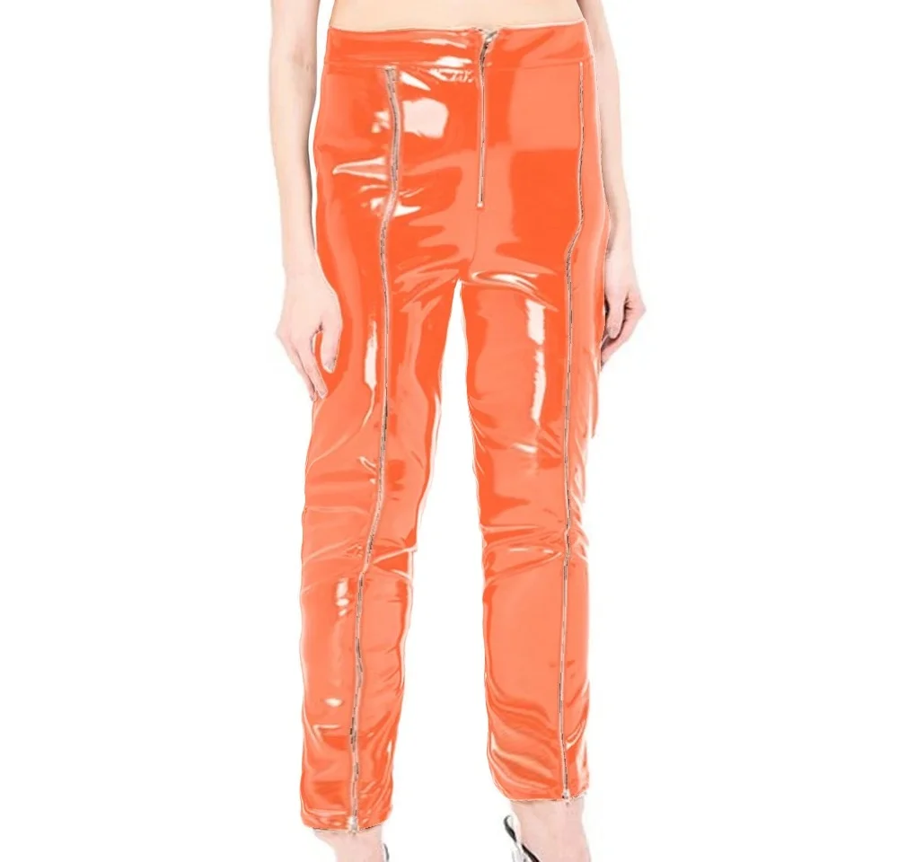 Wetlook-PVC-Leather-Front-Zipper-Skinny-Straight-Pants-Women-Fashion ...