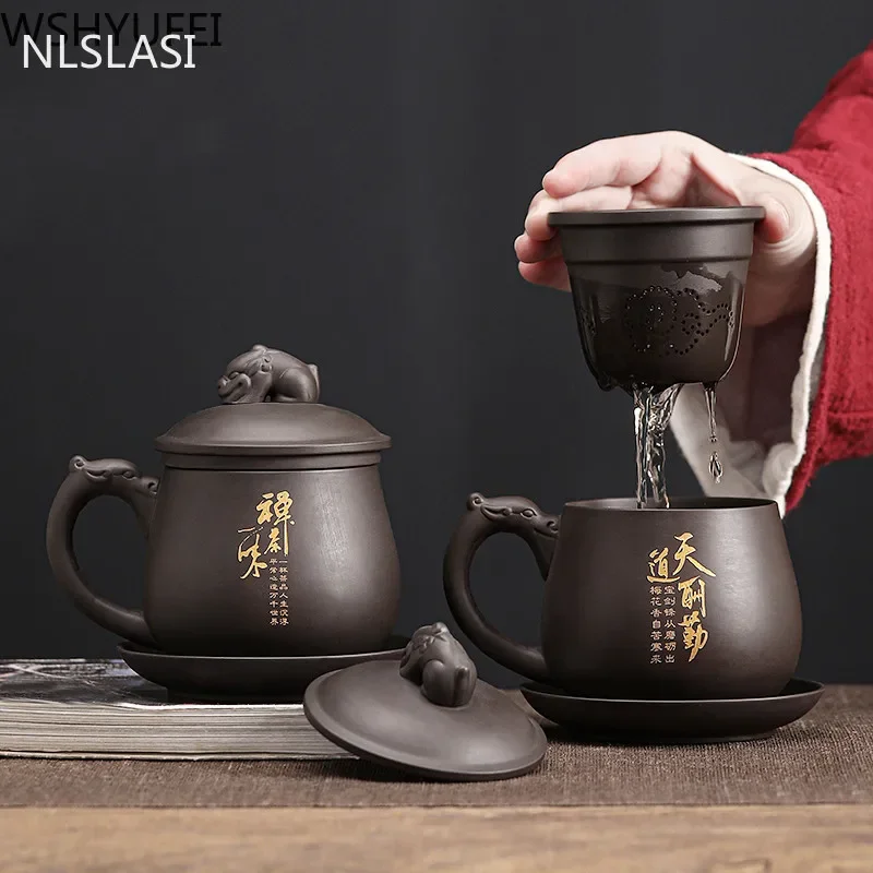 Yixing-Handmade-Purple-Clay-Teacup-With-Filter-Tea-separation-Office ...