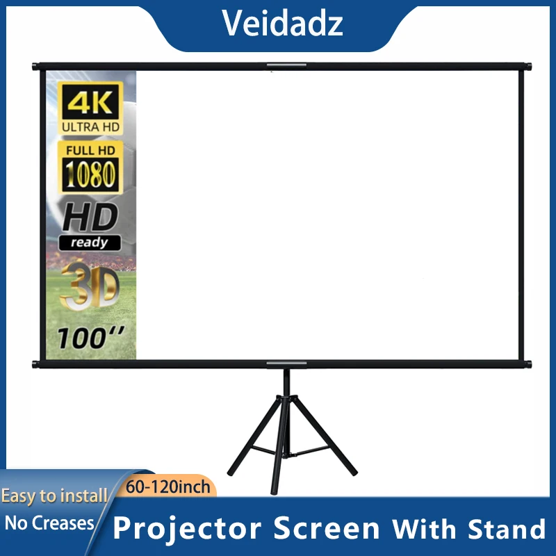 VEIDADZ-Projector-Screen-With-Stand-Foldable-White-Less-Creases-60-84 ...