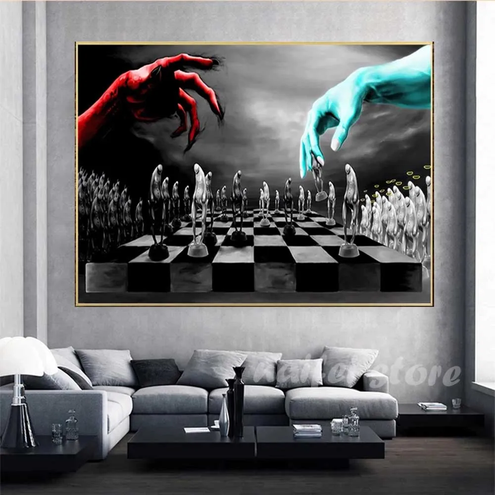 Devil Vs Angel Playing Chess