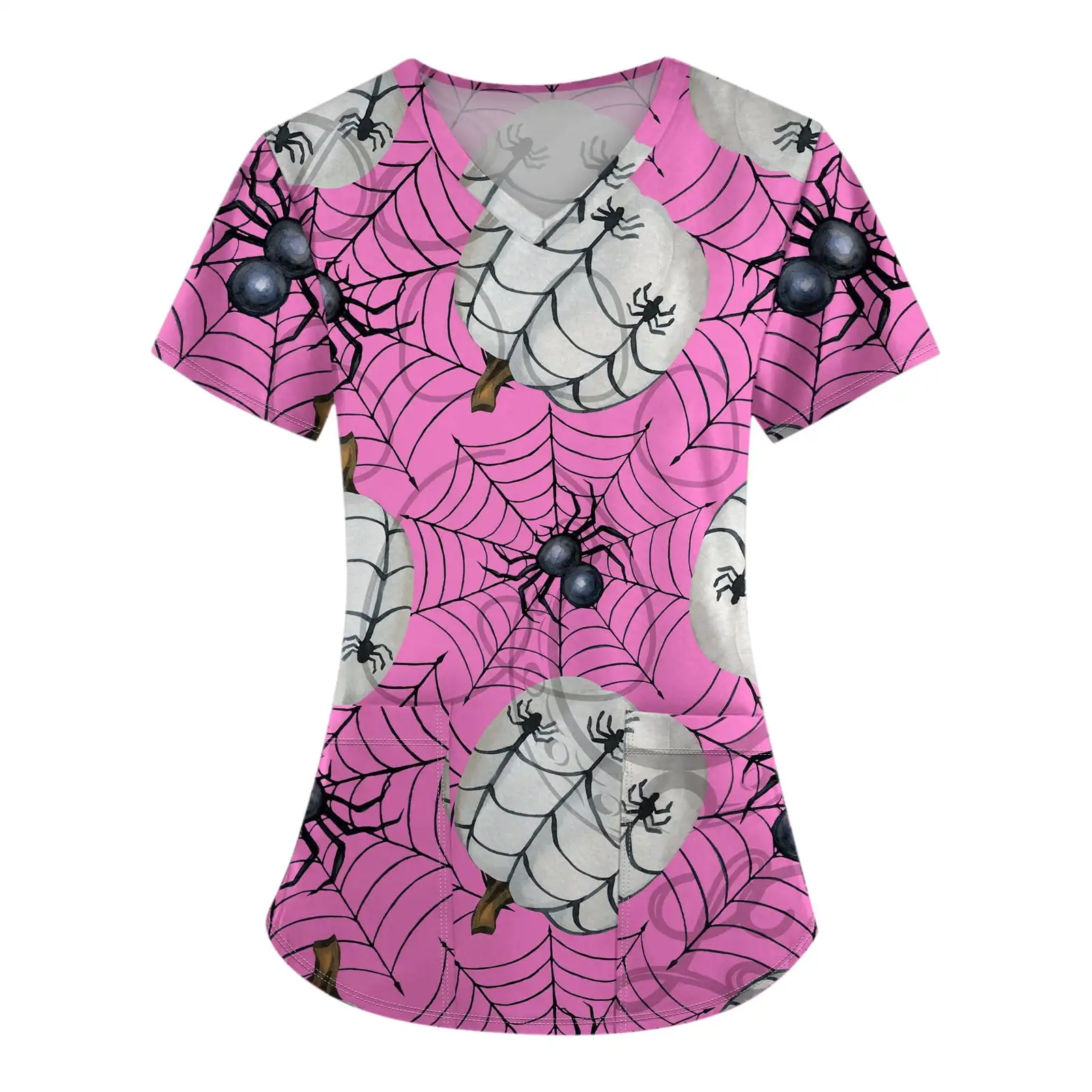Halloween-Surgical-Uniform-Woman-Spider-Web-Printing-Micro-Stretch ...