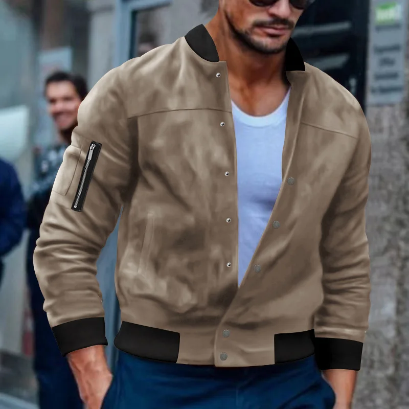 Autumn-Winter-Bomber-Jackets-Stand-up-Collar-Men-s-Button-up-Jacket ...