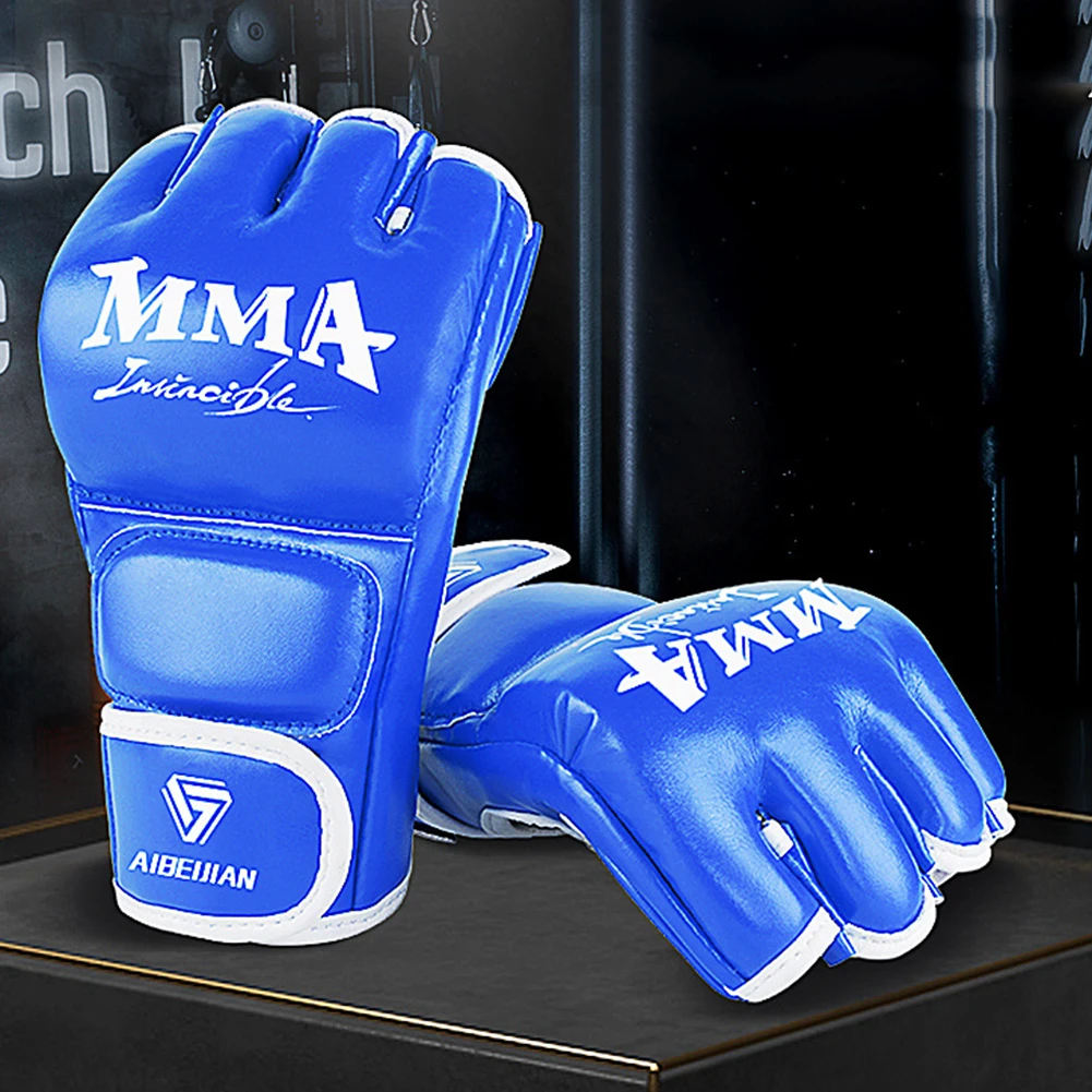 Half-Finger-Boxing-Training-Gloves-Wearable-PU-Kickboxing-Protective ...