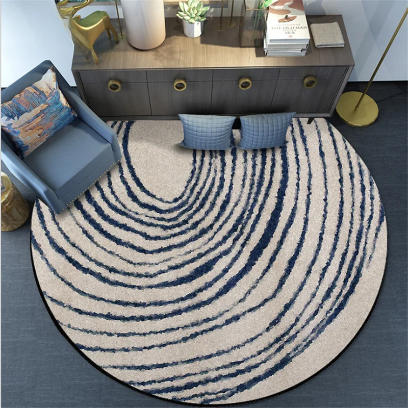 Simple-Gray-Area-Rug-Home-Decor-Irregular-Curved-Line-Pattern-Round ...