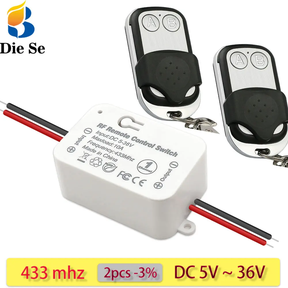 Dc 12v 433mhz 1ch Relay Wireless Remote Control - 433mhz Rf Wireless ...