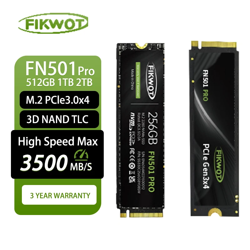 Fikwot m 2 nvme ssd 3500 mb s pcie 3 0x4 256gb 512gb 1tb 2tb 3d jpg