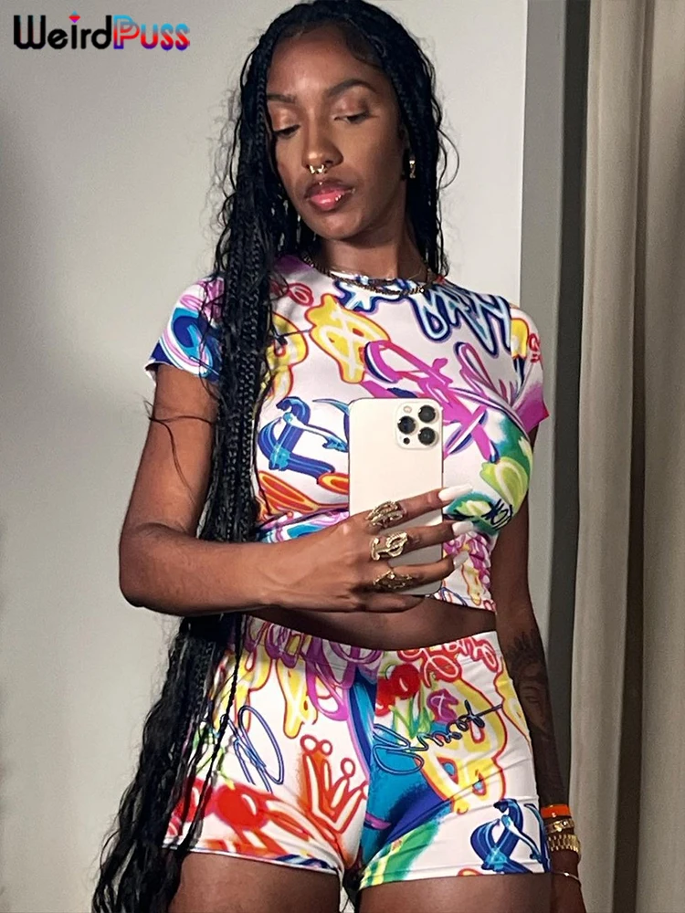 Weird Puss Colorful Print Tracksuit Women 2 Piece Set Casual Sporty ...