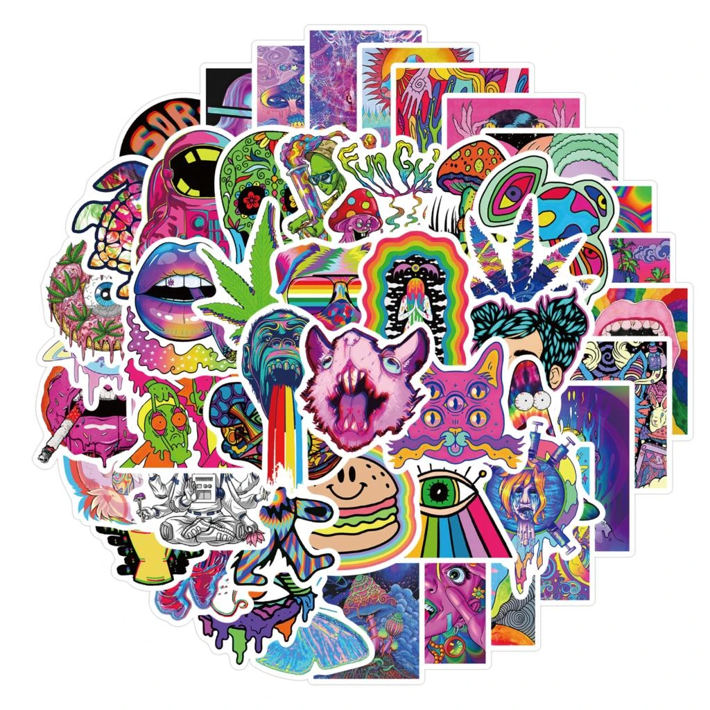 52pcs Cartoon Colorful Psychedelic Trippy Stickers Aesthetics Laptop ...
