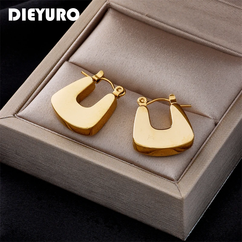 DIEYURO-316L-Stainless-Geometric-U-Shaped-Earrings-For-Women-High-Quality-Gold-Color-Hoop ...