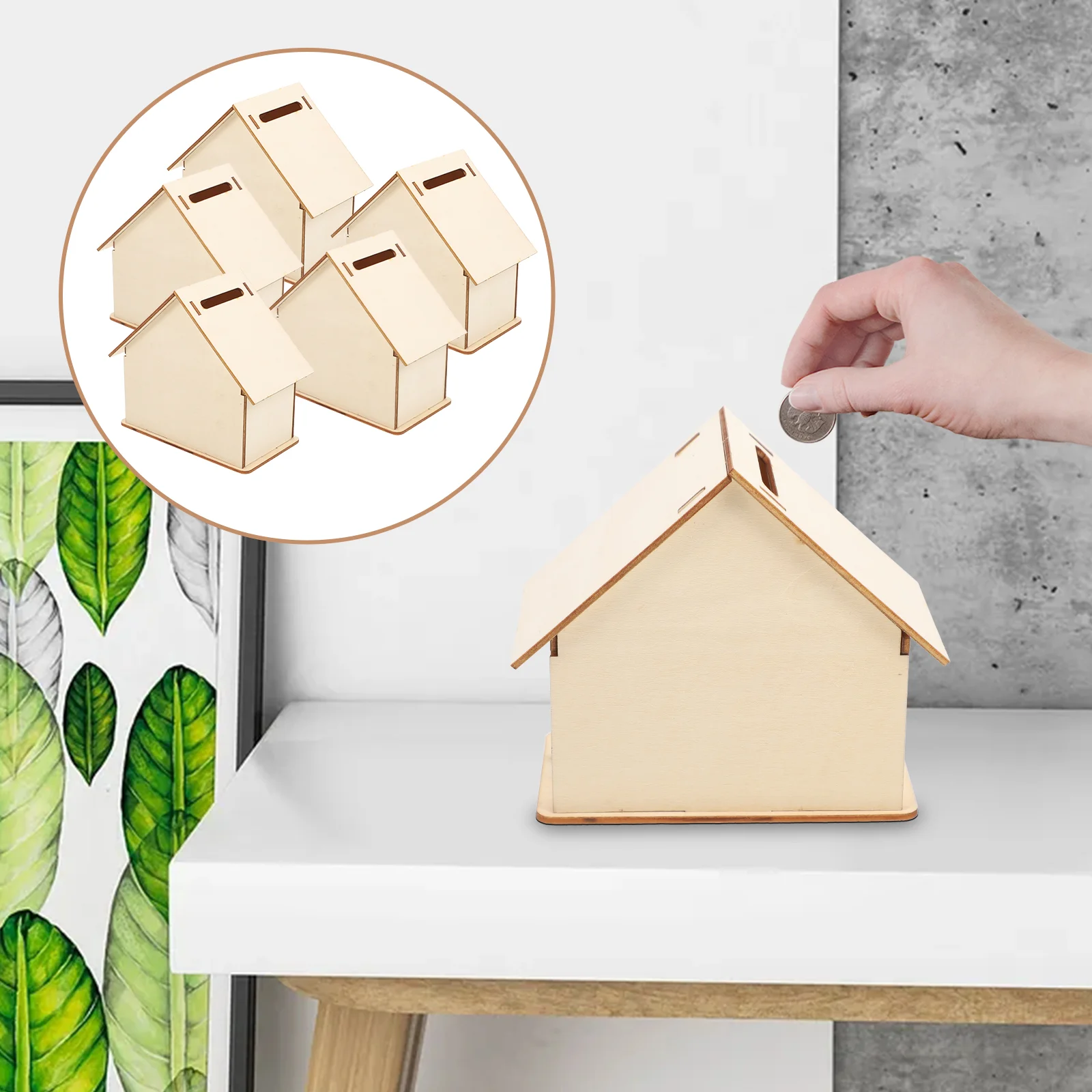 5-Pcs-Piggy-Bank-Toy-Small-House-Coin-Children-Container-Wooden-Doddle ...