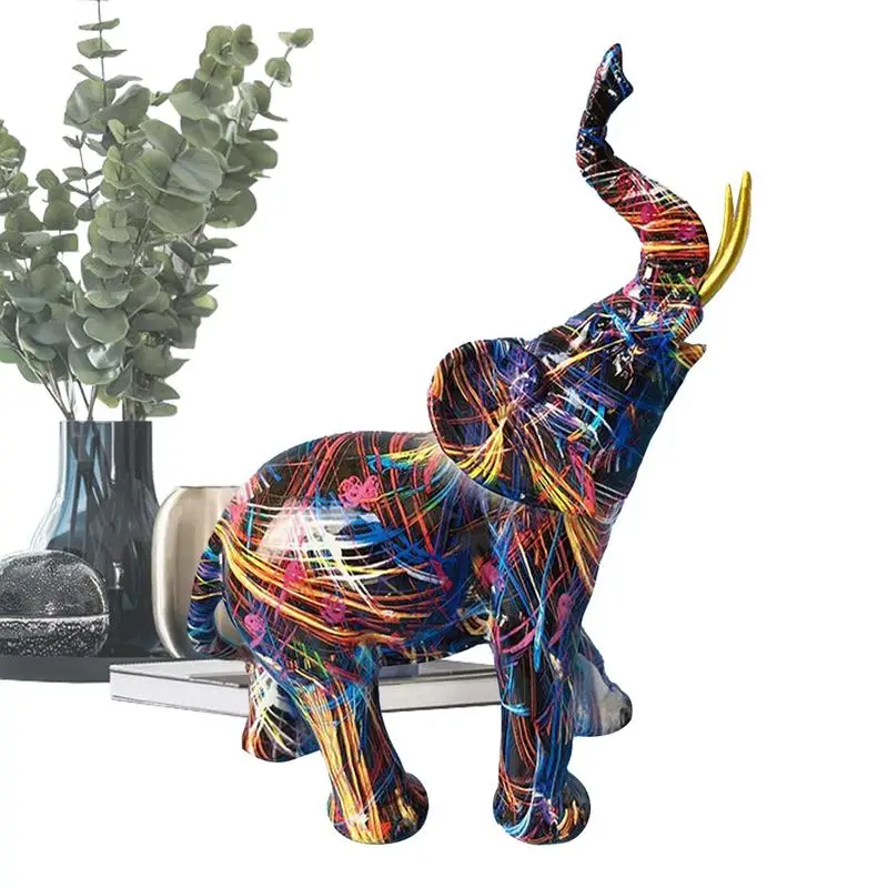 Colorful-Elephant-Statue-Resin-Colorful-Sculpture-Animal-Art-Home ...