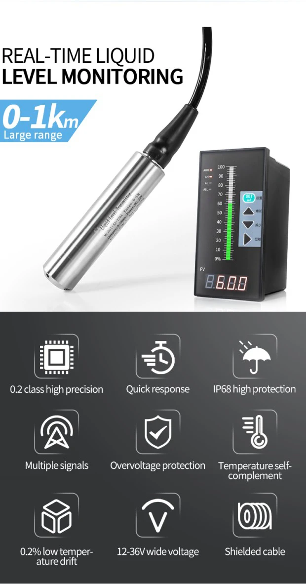 Submersible Water Level Sensor Transmitter 4 20ma 0-10V RS485 Liquid ...