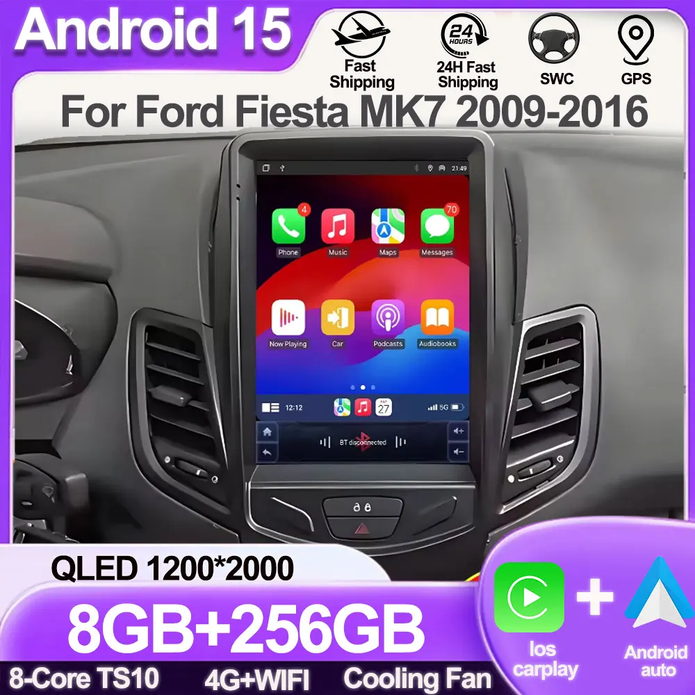 Carplay Android For Ford Fiesta MK7 2009-2016 Tesla Style Car Radio ...