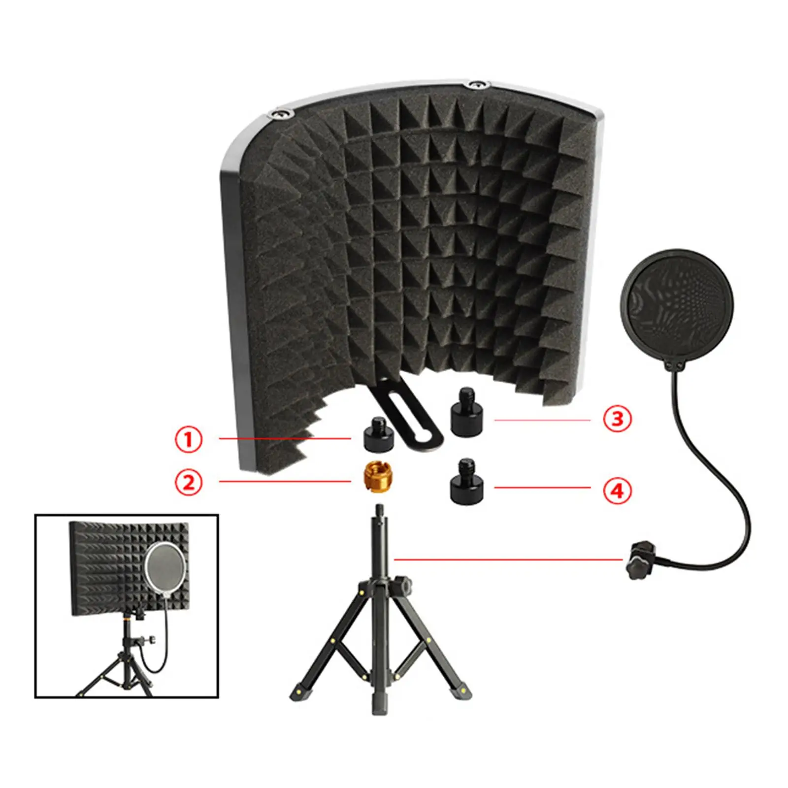 Microphone-Isolation-Screen-with-Stand-Mic-Sound-Absorbing-Foam ...