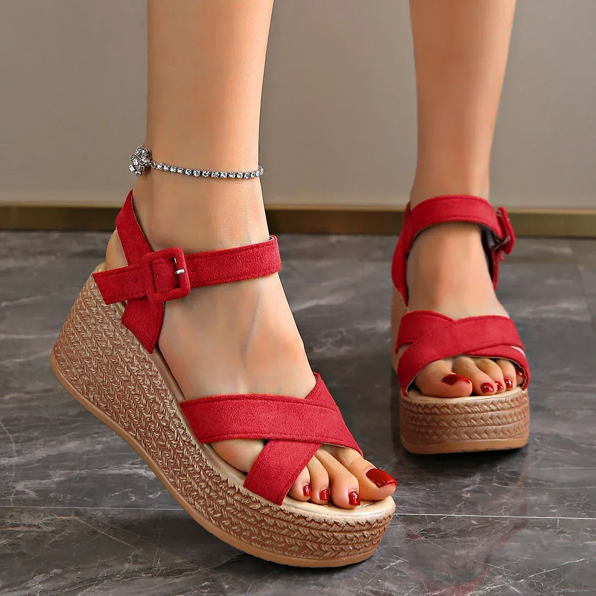 New-Fashion-Womens-Shoes-Cloth-Surface-Platform-Sandals-with-Heel-Suit ...