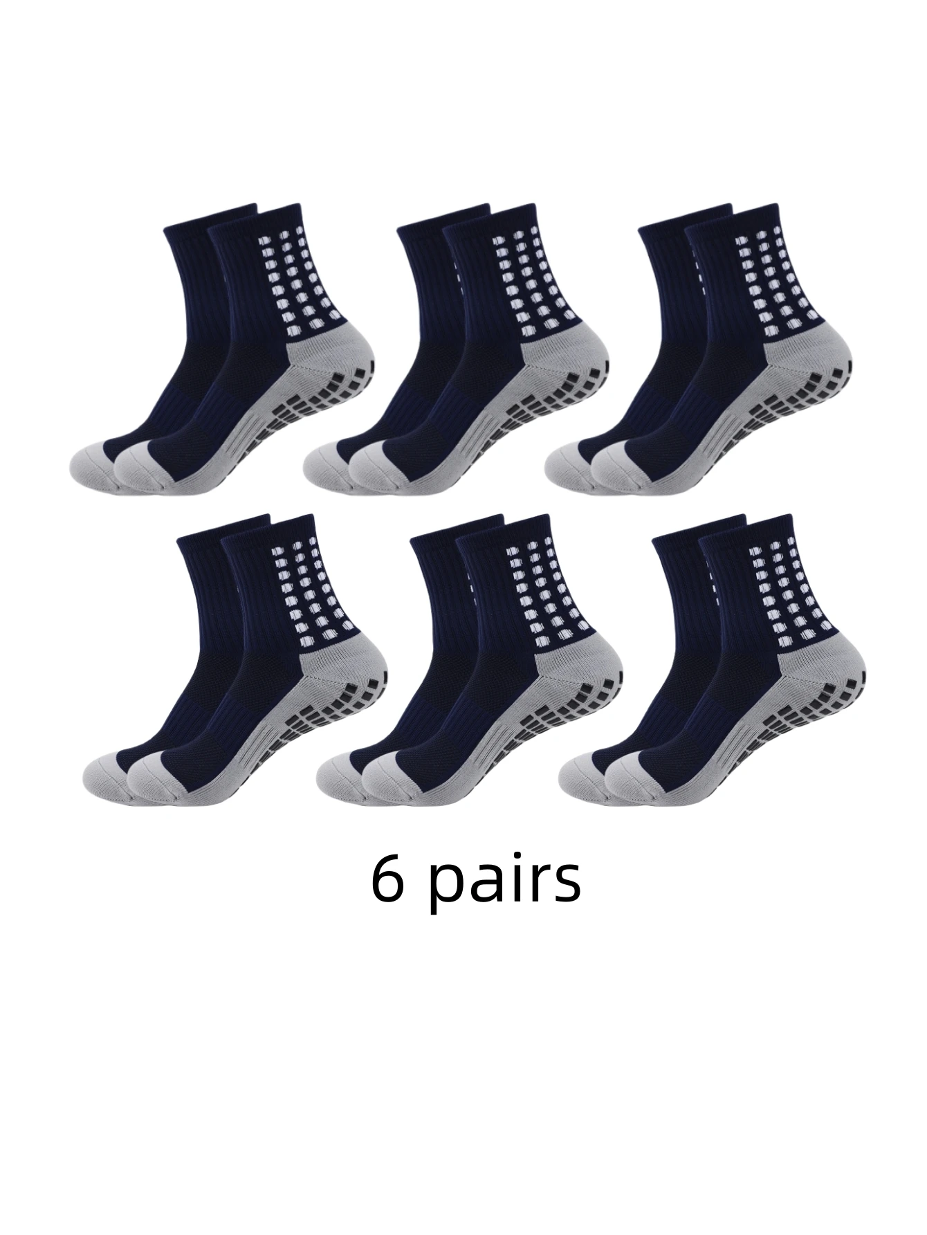 6 pairs of anti-skid classic gray football socks with adhesive points ...