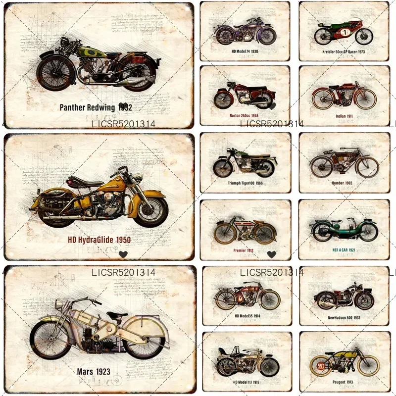 Classic-Vintage-Motorcycle-Bicycle-Tin-Sign-Painting-Metal-Signage ...