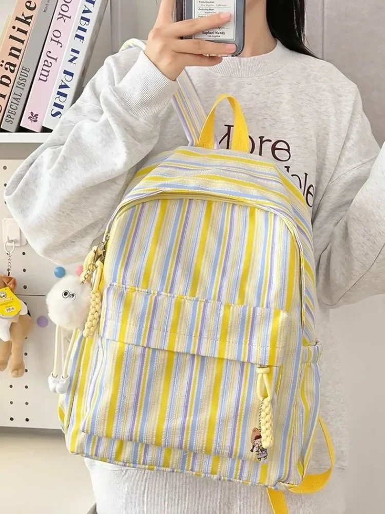 BOMO-Striped-Print-Womens-Backpack-Japanese-Fashion-Simple-Autumn-High ...