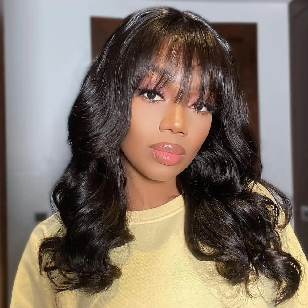 Body-Wave-Human-Hair-Wigs-with-Bangs-Glueless-Machine-Made-Wig-100 ...