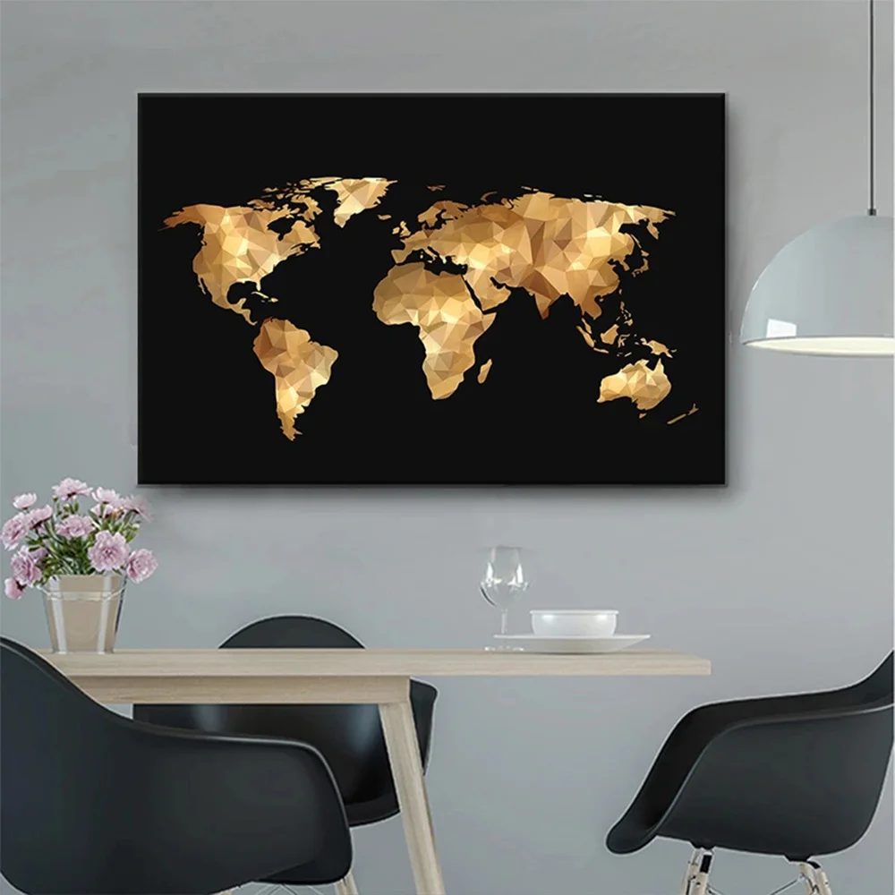 Black-Gold-World-Map-Canvas-Painting-Wall-Art-Minimalist-Scandinavian ...