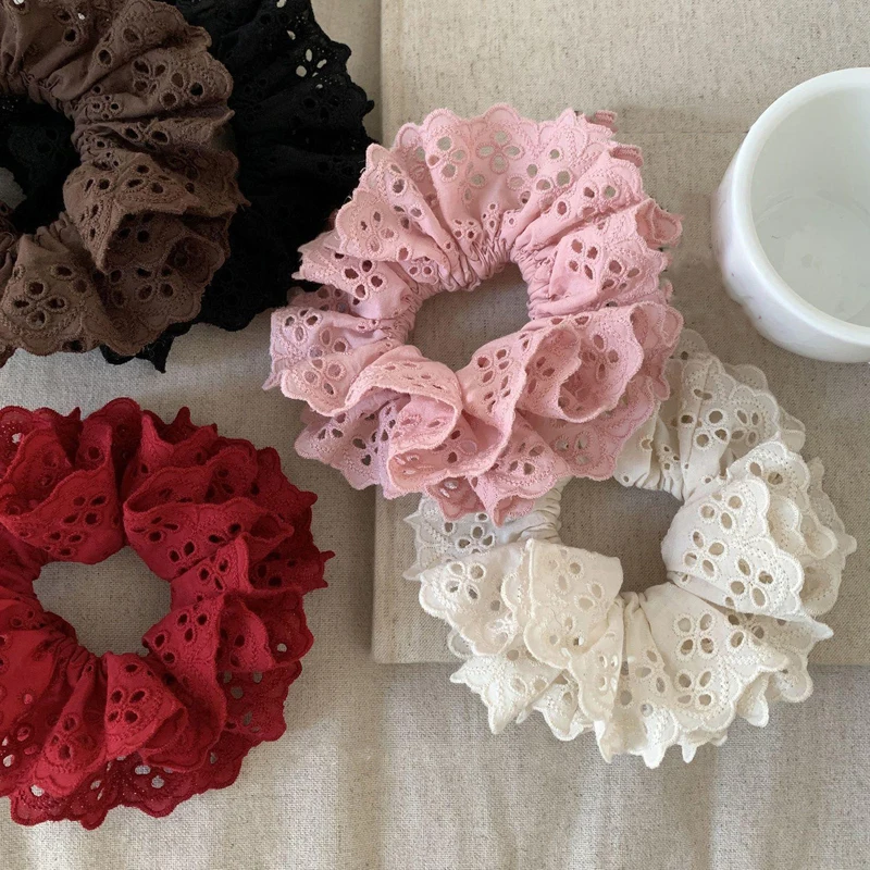 Women Lace Scrunchies Elastic Hair Bands Ponytail Holders Tie Solid ...