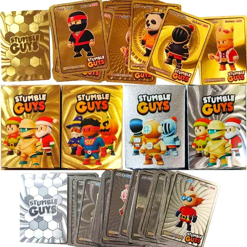 55Pcs/Set Stumble Guys Cards Gold Silver Foil Shiny Anime Board Game ...