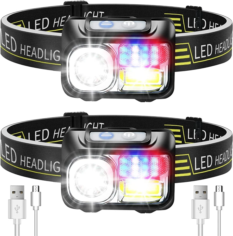 9 Light Modes LED Headlamp Rechargeable Powerful Head Lamp Built-in ...