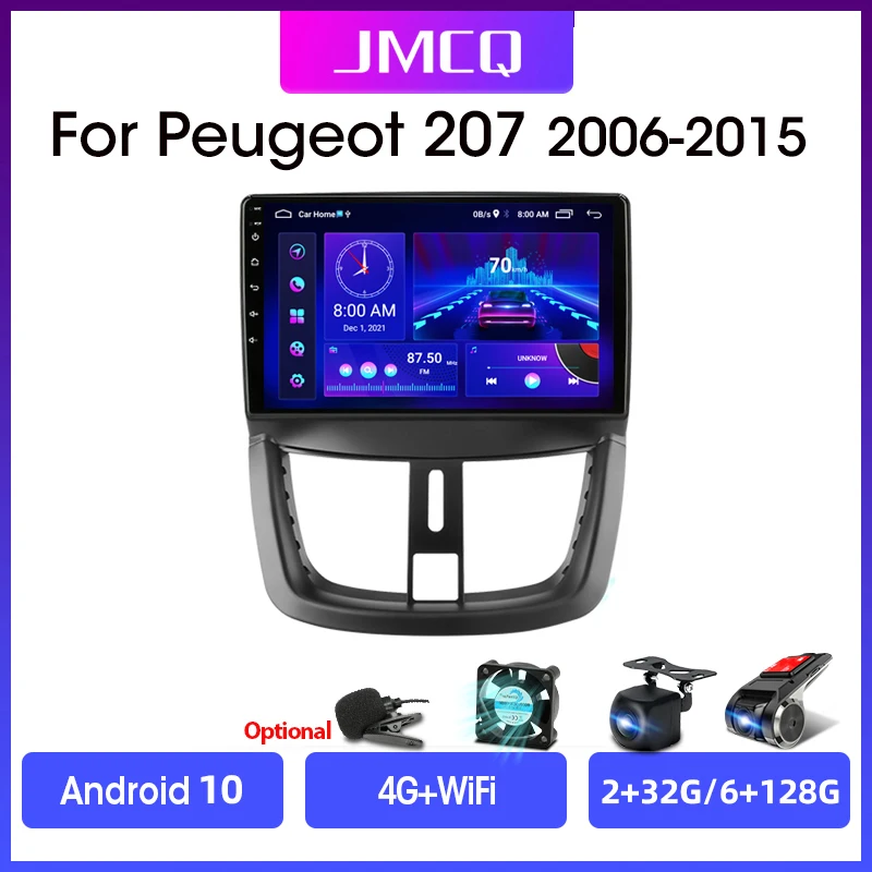 JMCQ Android 10 For Peugeot 207 2006 2015 2DIN 4G NET+WiFi DSP Car ...