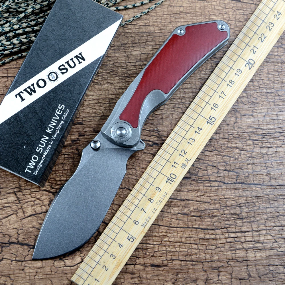 TWOSUN-Knives-D2-Stonewash-Folding-Blade-TC4-Red-G10-Handle-EDC-Outdoor-Hunting-Pocket-Knife ...
