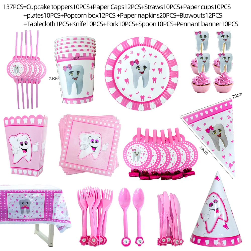 Girl-s-First-Tooth-Theme-Birthday-Party-Supplies-Pink-Teeth-Lou-a ...
