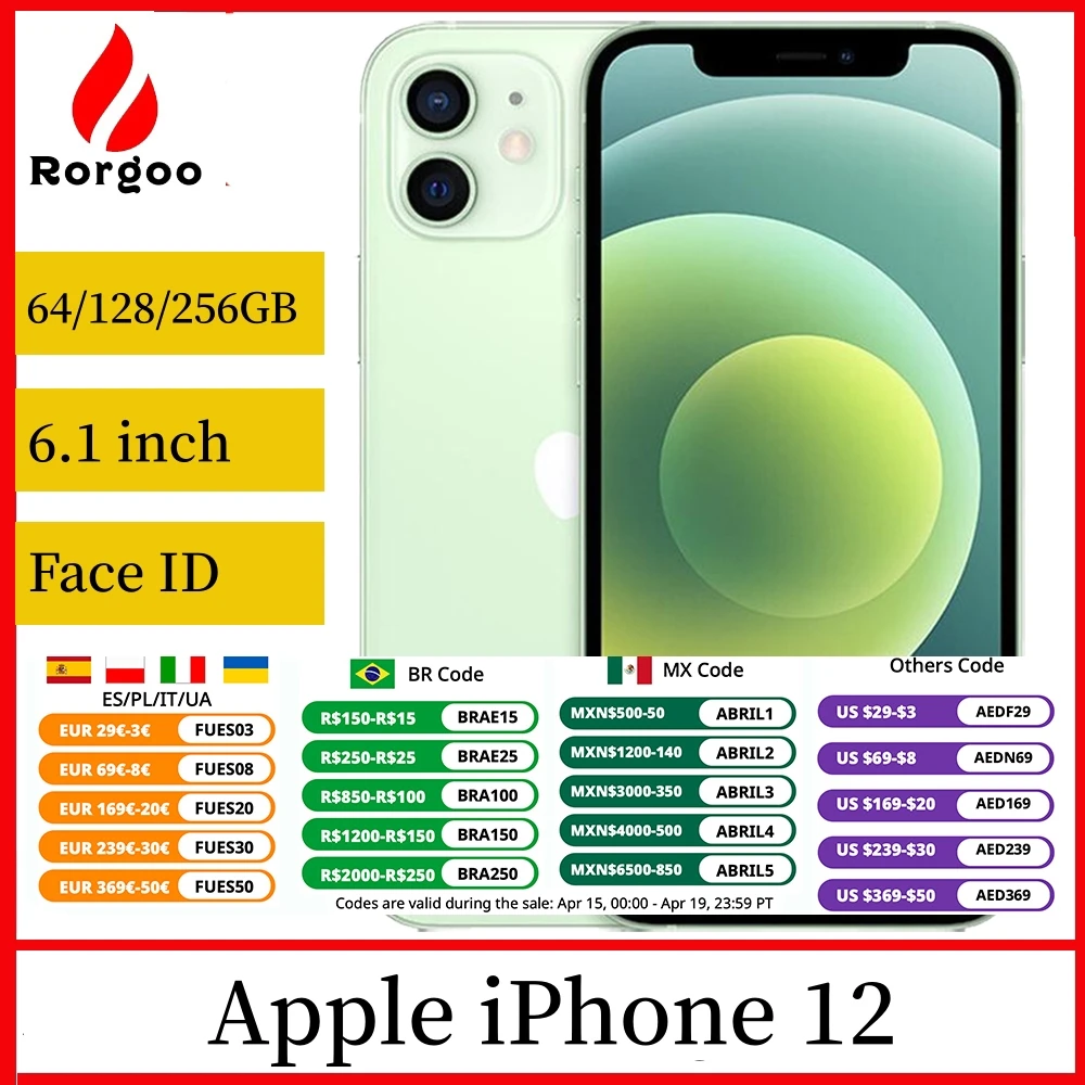 Original-Apple-iPhone-12-5G-LTE-Mobile-phone-6-1-4GB-64-128-256GB-IOS ...