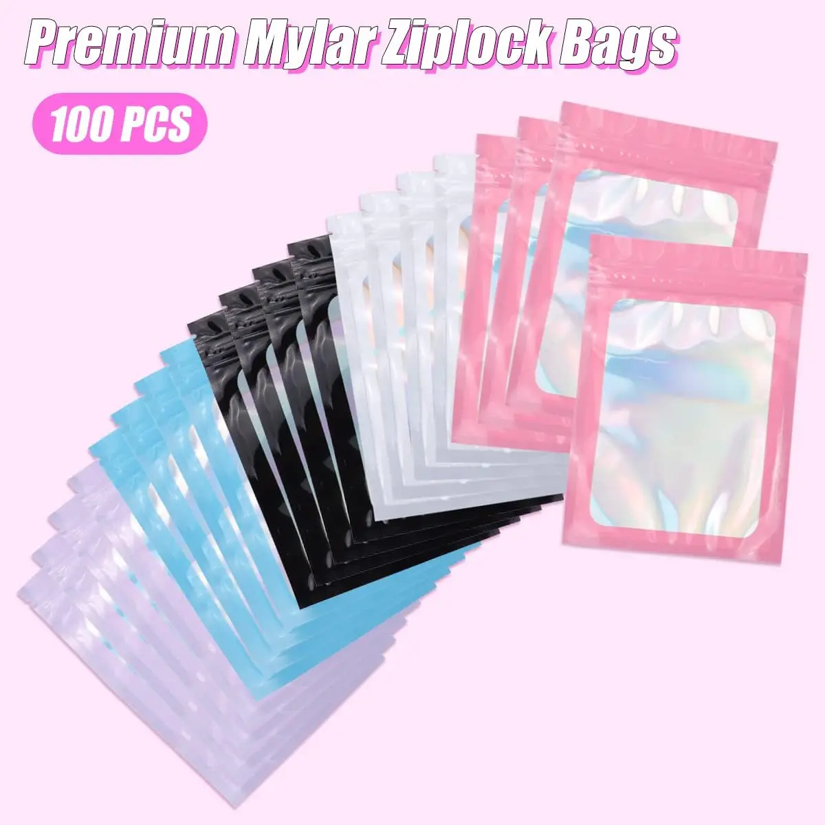 50-100-Pcs-Resealable-Translucent-Laser-Zipper-Lock-Bag-Holographic ...