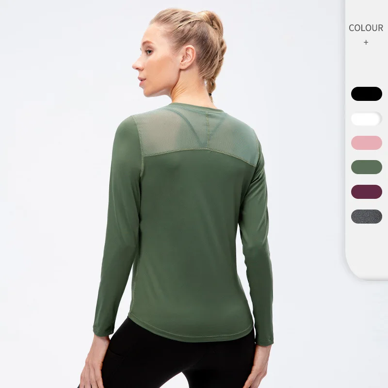 Women Long Sleeve Yoga Tops Quick Dry Fitness Sport Top Mesh Stitching ...